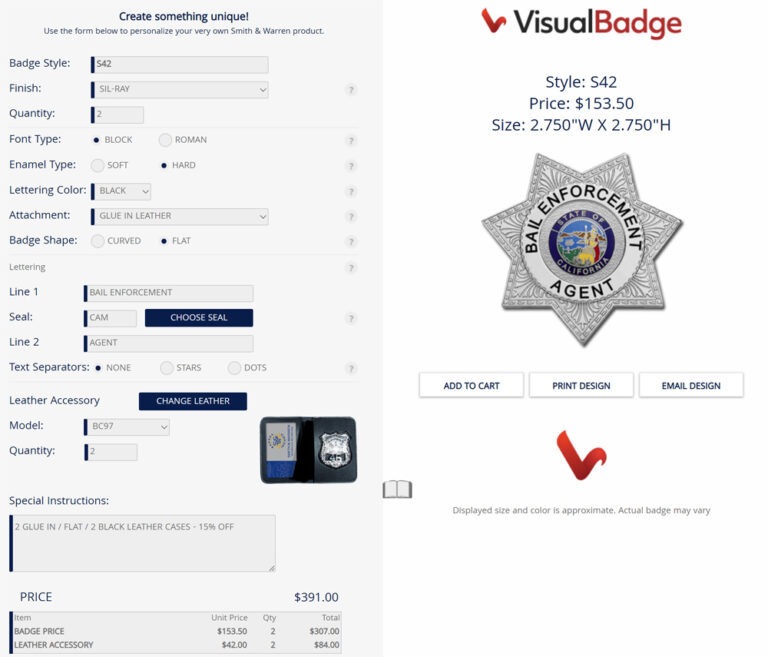 Model S42 - 2 California Bail Enforcement Badges With 2 Cases - Agent ...