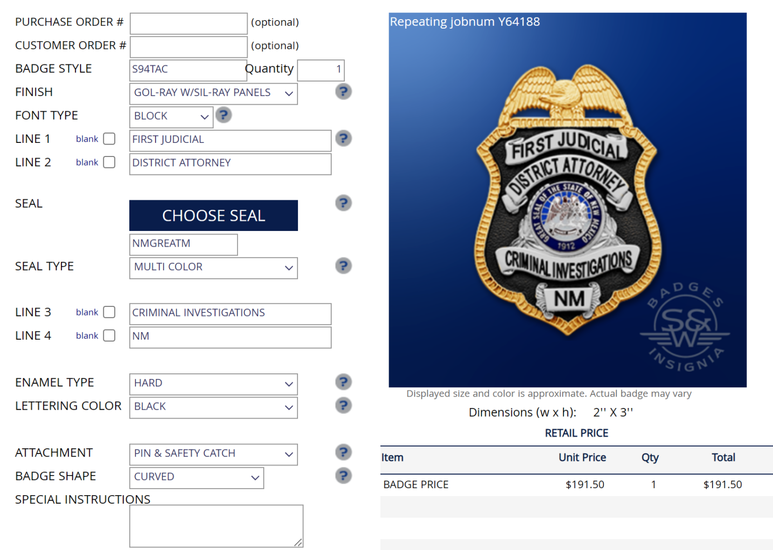 S94TAC - GolRay SilRay Criminal Investigations Badge - Agent Gear USA
